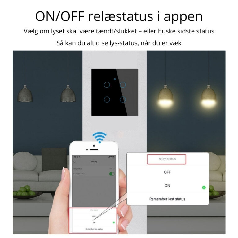 Smart WiFi lyskontakt med touch 4 zoner - gratis app-styring